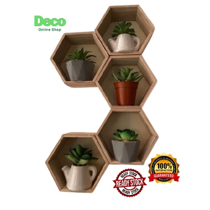 🔥READY STOCK🔥Satu Kayu Hexagon Hiasan Dinding Deco Shelf Wood Lilin ...
