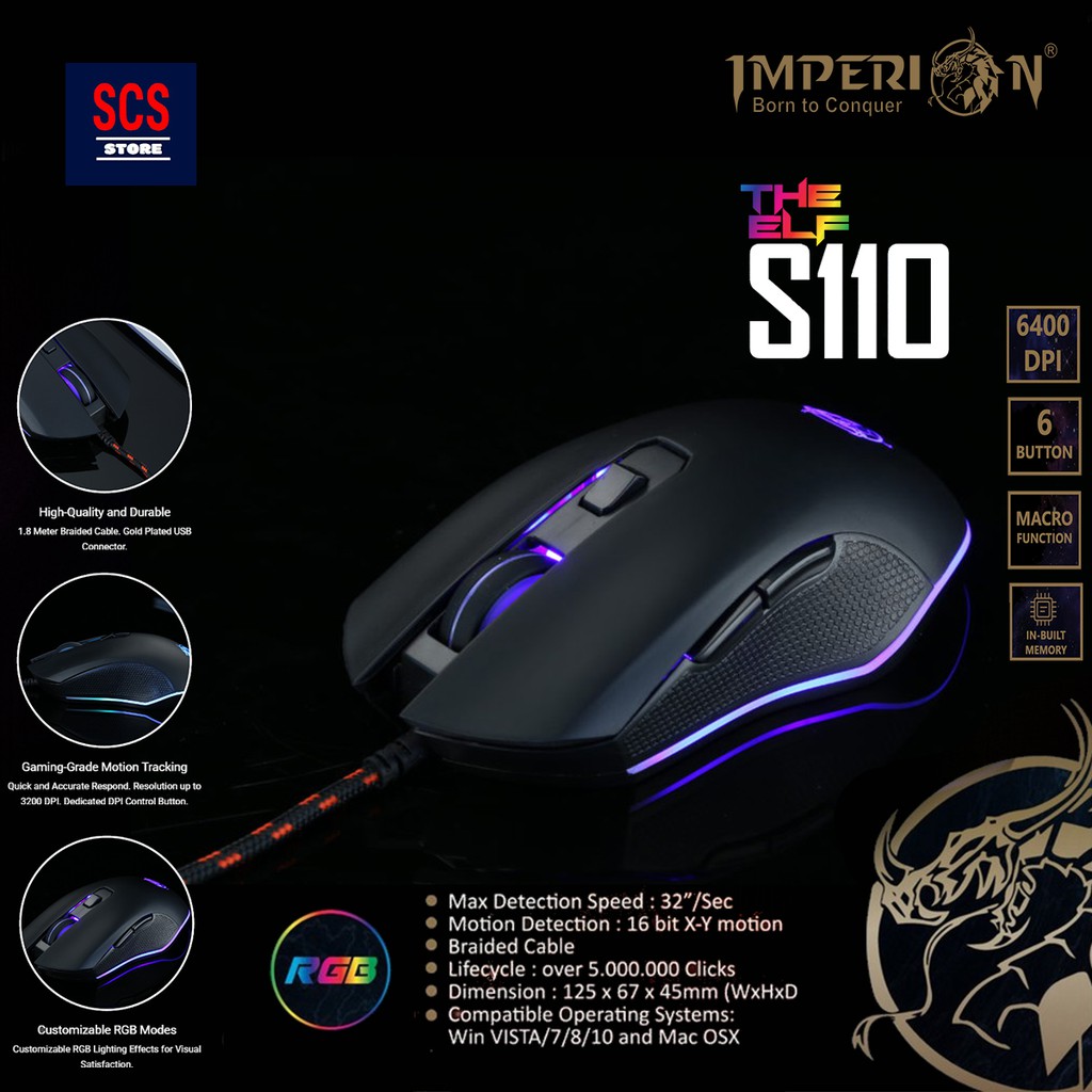 Imperion S110 RGB 3200DPI Gaming Mouse, Macro,On Board Memory, S110 ...