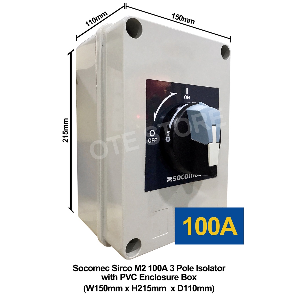 Socomec Sirco M2 Type 63A / 100A 3 Pole Isolator with PVC Enclosure Box ...