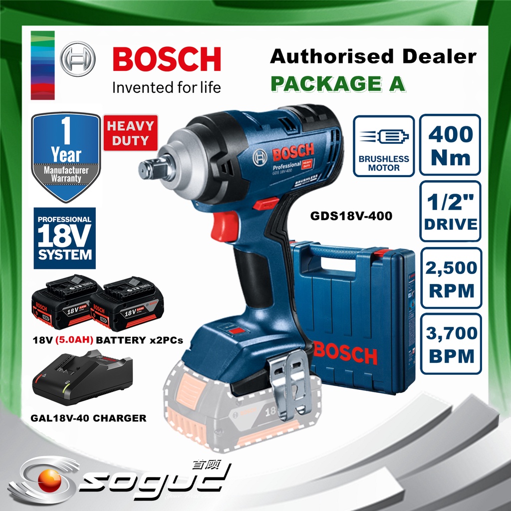 Bosch Gds18v 400 1 2 400nm 18v Professional Cordless Battery Impact