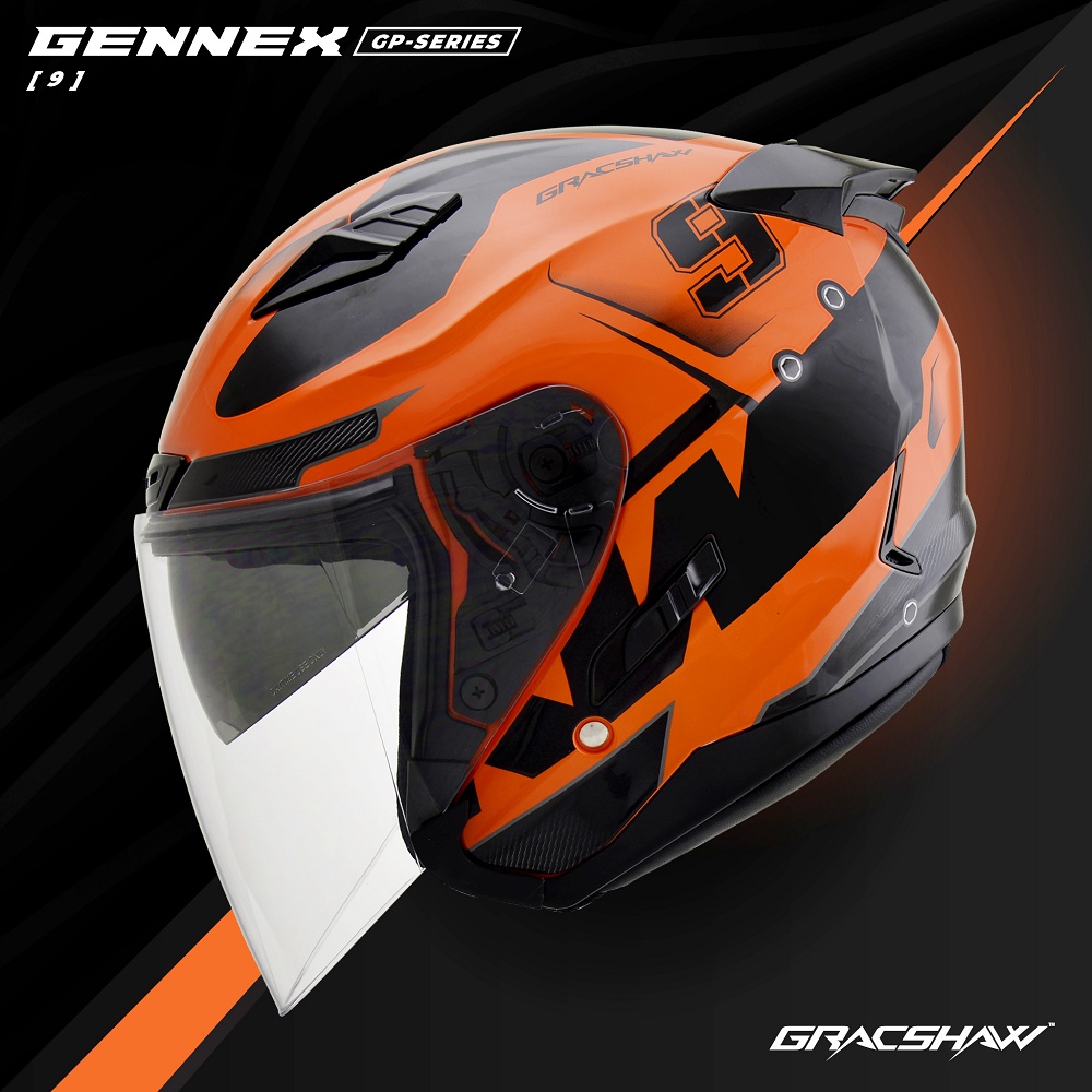 GRACSHAW GENNEX G535 GP SERIES 09 DOUBLE VISOR HELMET (ORANGE/BLACK ...