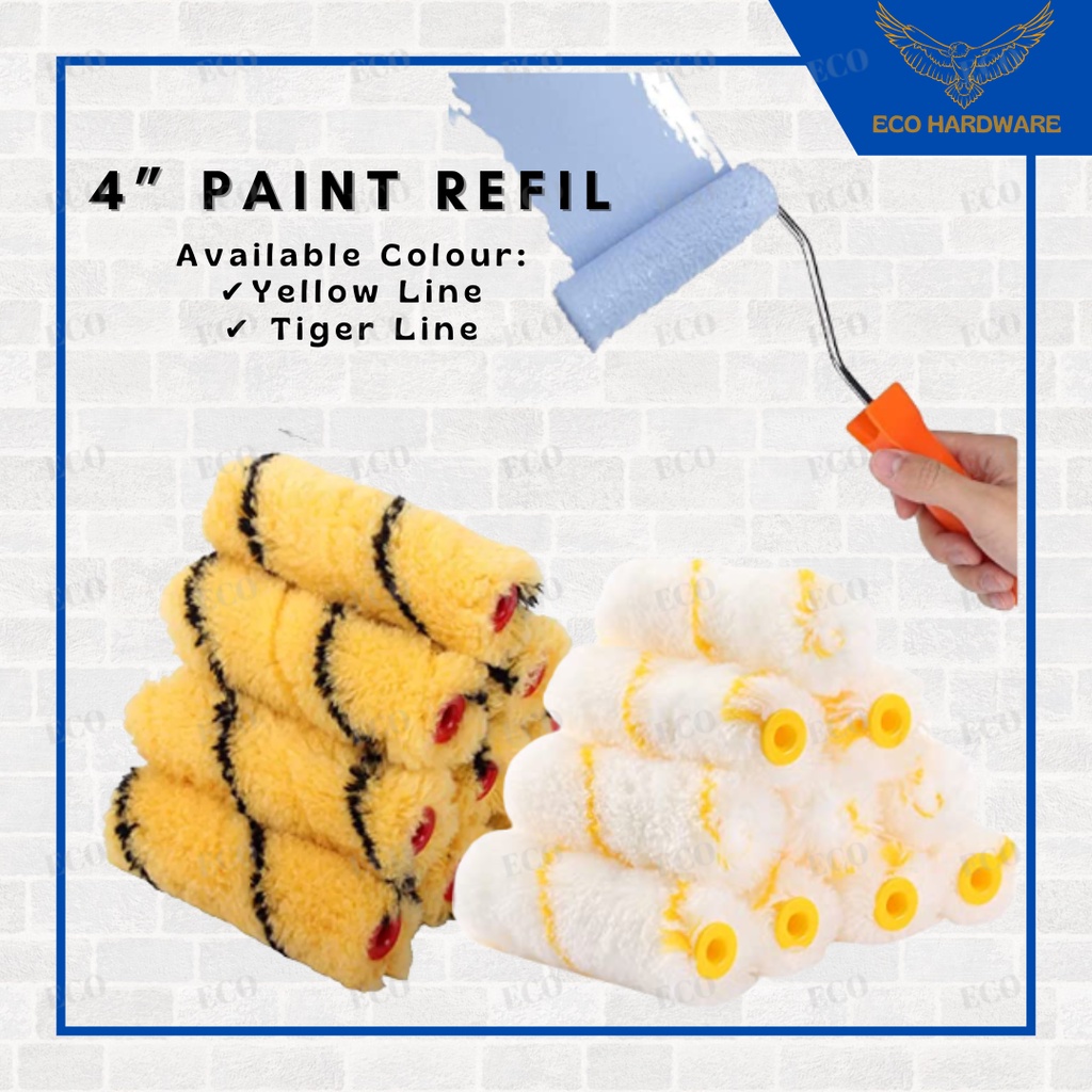 4" High Quality Paint Roller Refil Solvent Base Roller Cat Minyak (1pc ...