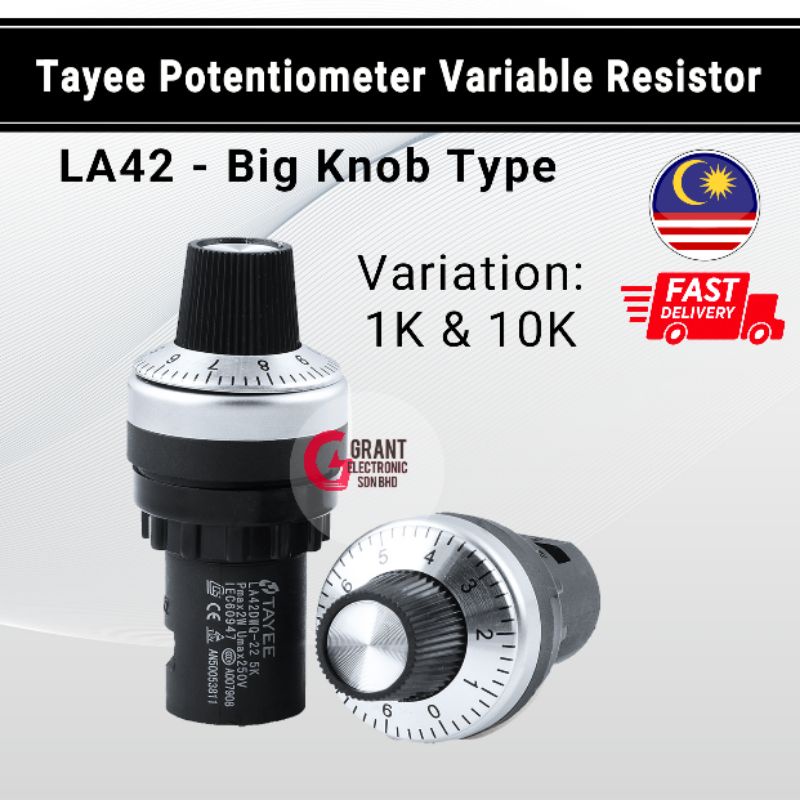Tayee Potentiometer 1K 10K Variable Resistor LA42DWQ Big Knob 20mm ...
