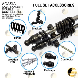 LANGSIR RUMAH ACASIA Wooden DOUBLE Curtain Rod / Kayu Langsir Kayu ...