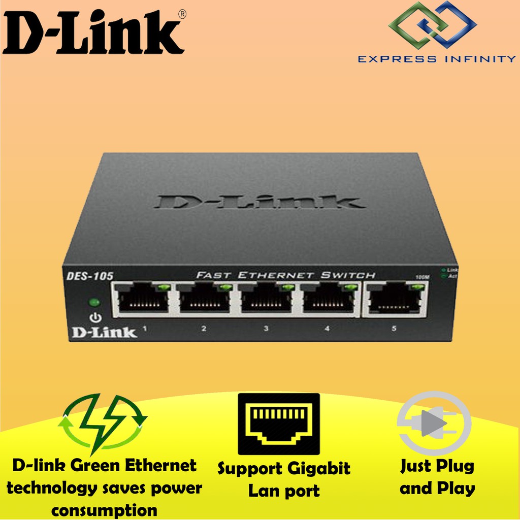 D-Link DGS-105GL 5 Port 10/100/1000Mbps Gigabit Unmanaged Switch with Metal Case | Shopee Malaysia