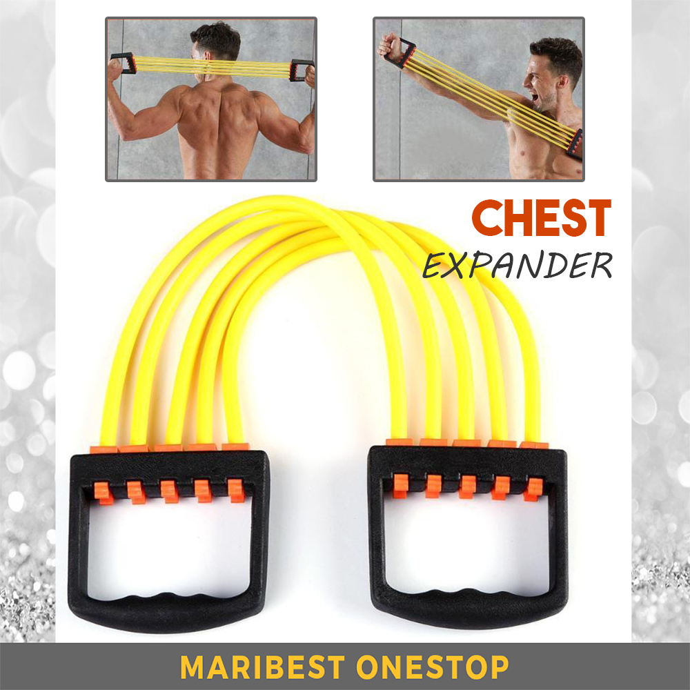 Elastic multi functional chest expander with 5 rubber tubes home gym ...