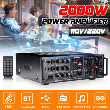 2000W Bluetooth Power Amplifier System Sound Audio Stereo Receiver ...