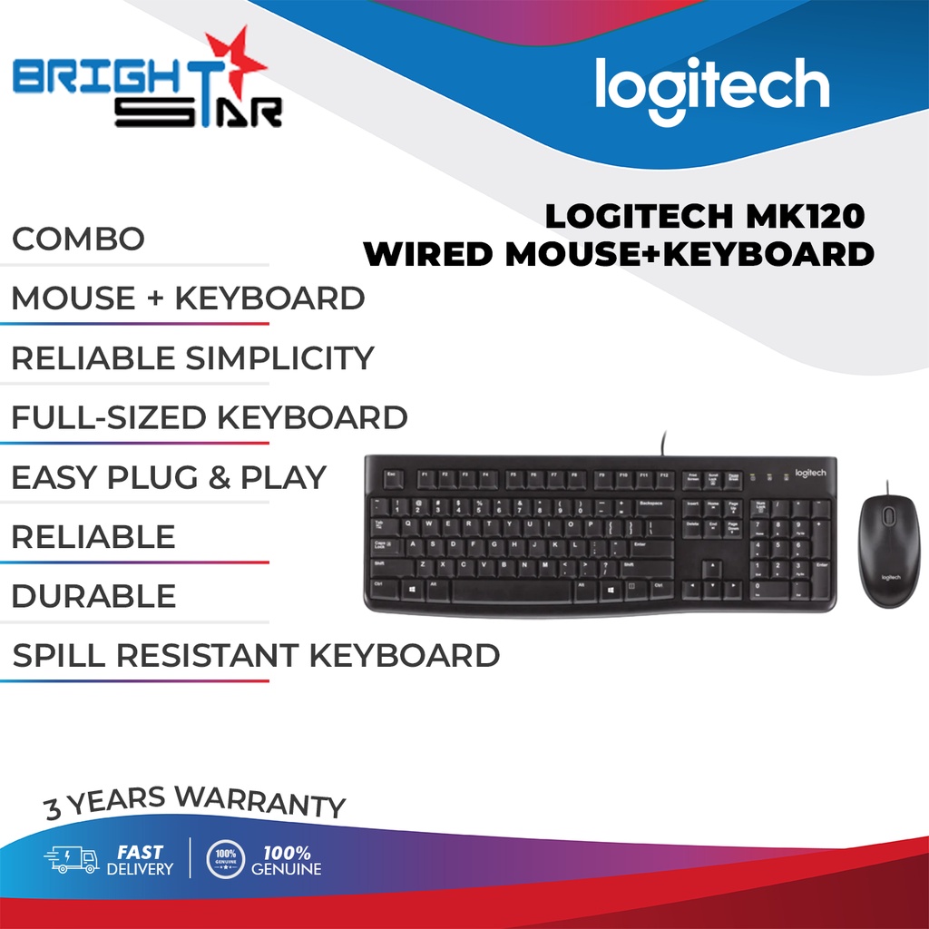 LOGITECH MK120 WIRED DESKTOP USB WIRED MOUSE + KEYBOARD (BLACK) / 3 ...