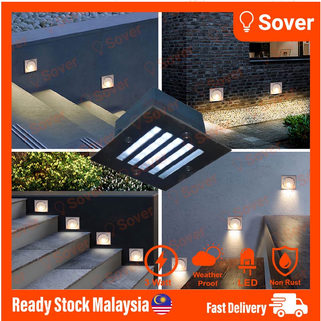 Weather Proof Stainless Steel Silver Step Light Square LED 3 WATT 6500k ...