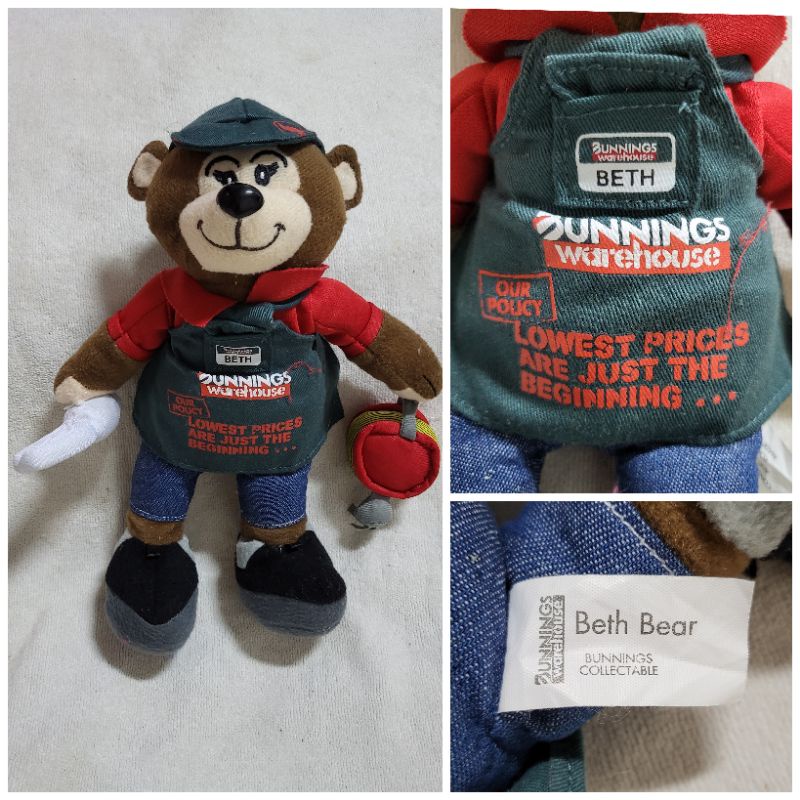 Authentic Bunnings Warehouse Collectable - Beth Bear Beanie Plush Soft ...