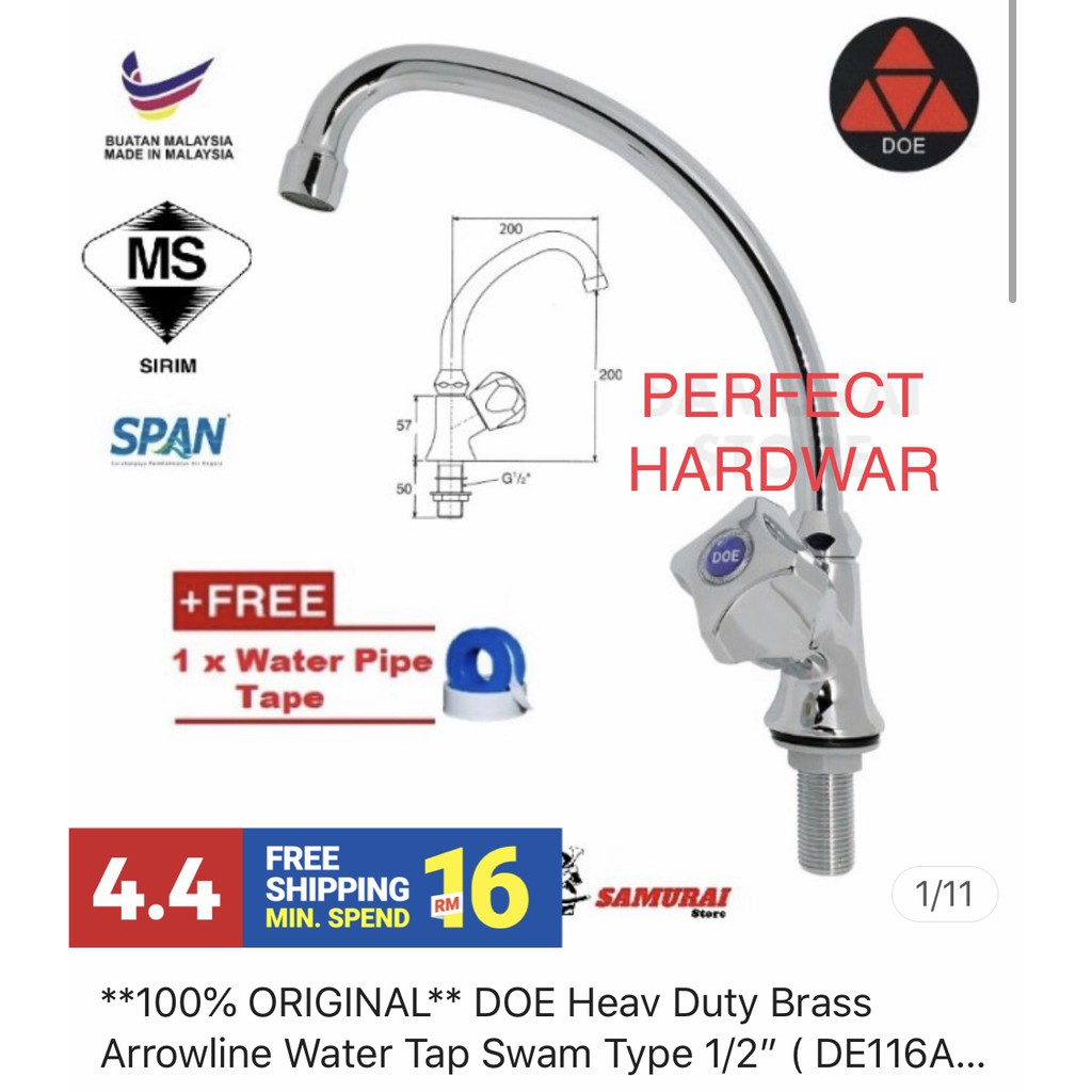 100% ORIGINAL DOE HEAVY DUTY BRASS ARROWLINE WATER TAP MODEL DE115A ...