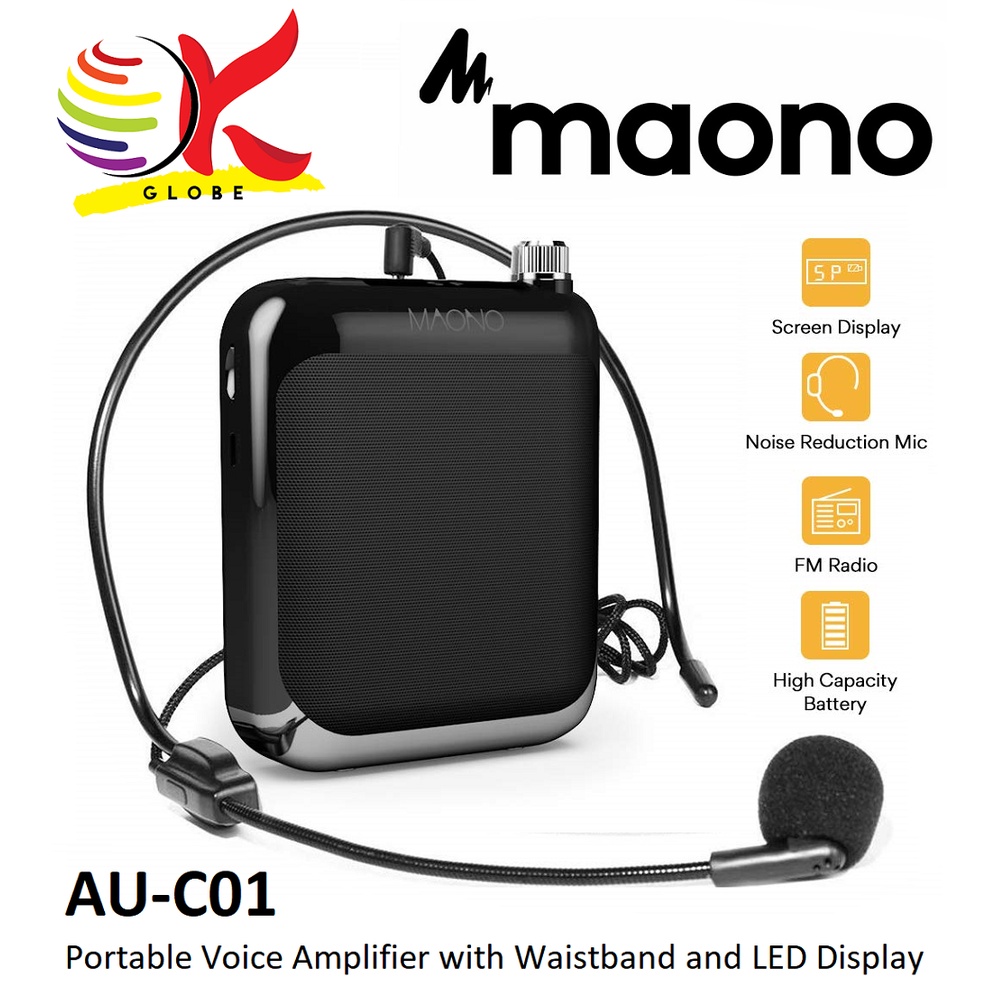 MAONO AU-C01 PORTABLE VOICE AMPLIFIER WITH WAISTBAND, LED DISPLAY, FM RADIO AND WIRED HEADBAND ...