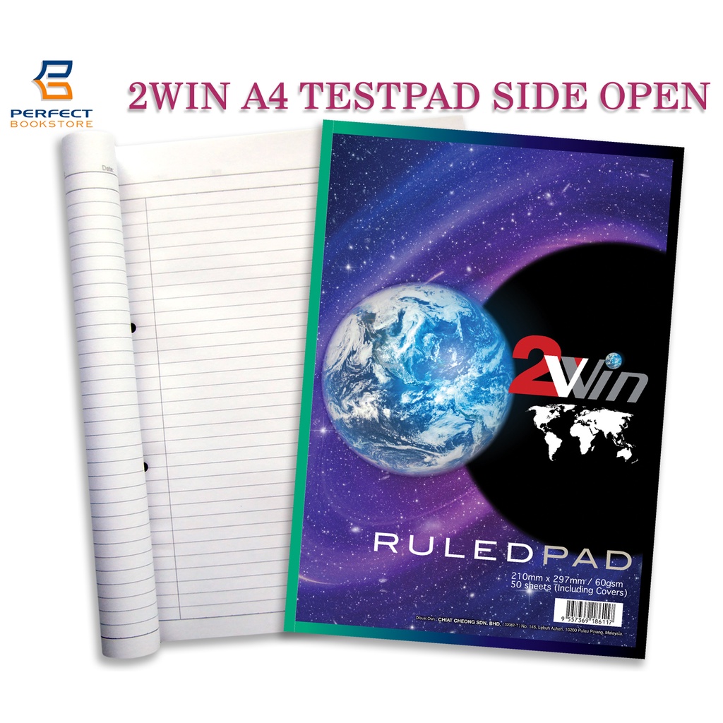 2 Win A4 Ruled Pad 60gsm - Side Open (50 sheets including covers ...