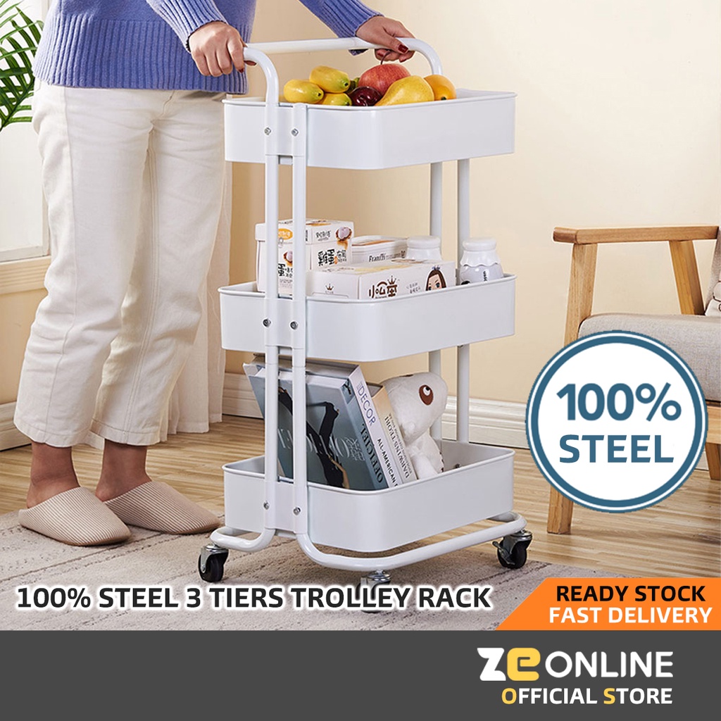 3 Tiers Full Steel Multifunction Storage Trolley Rack / Shelves Kitchen ...
