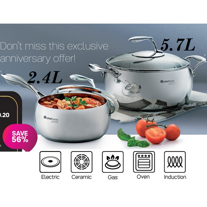 *Promotion*Tupperware Chef series Saucepan 2.4L/ Casserol Pot 5.7L With ...