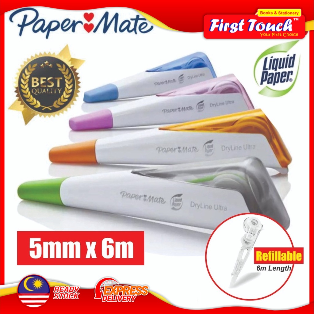 PAPERMATE Liquid Paper Dryline Ultra Refillable Correction Tape 5mm x ...