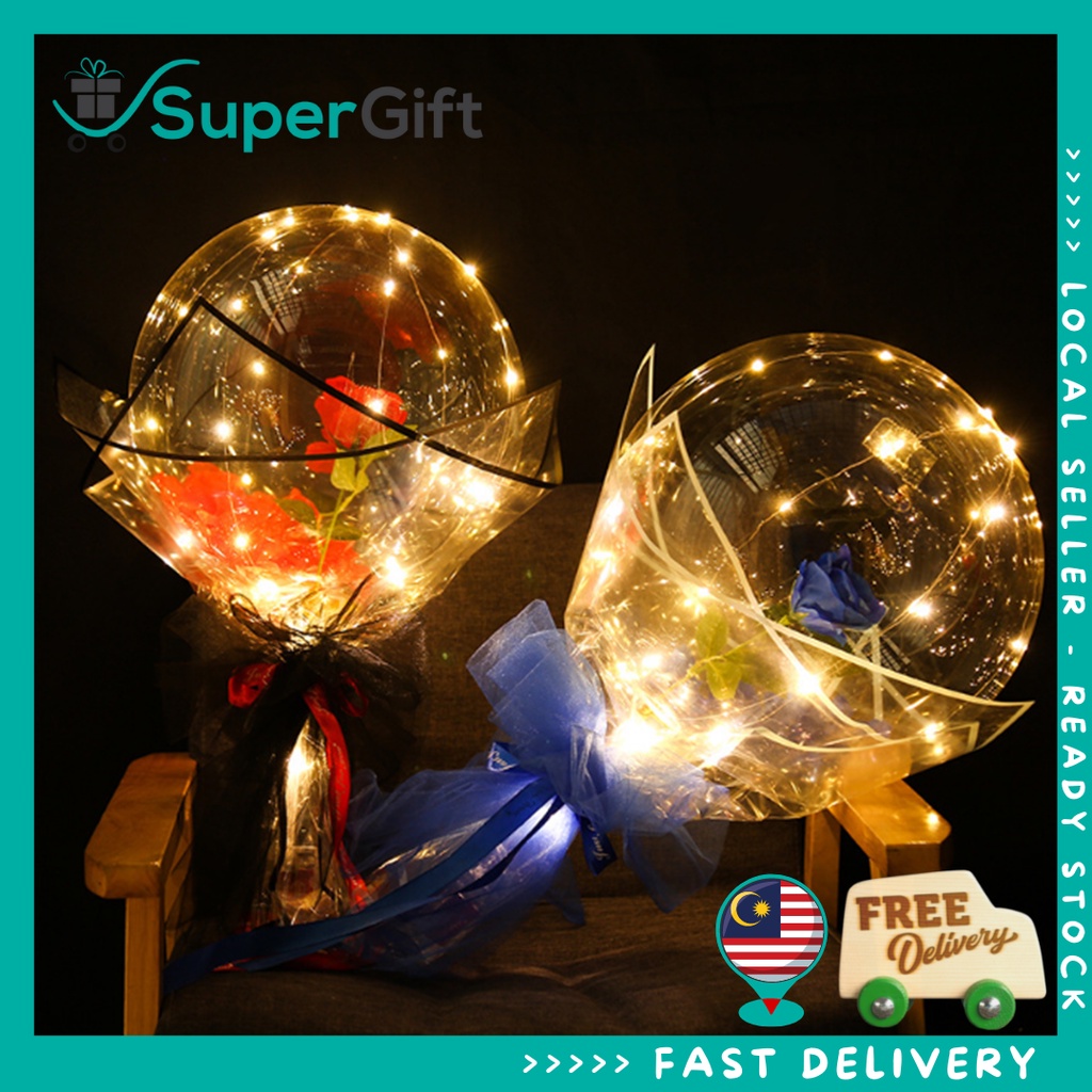 LED Rose Flower Bouquet Balloon DIY BOBO flower Bouquet Set Belon Bunga ...