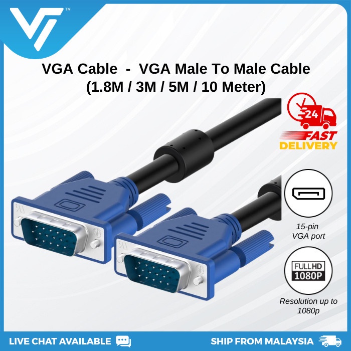 VGA Cable VGA Male To VGA Male 15 Pin (1.8M / 3M / 5M / 10M) Cable -(PC ...