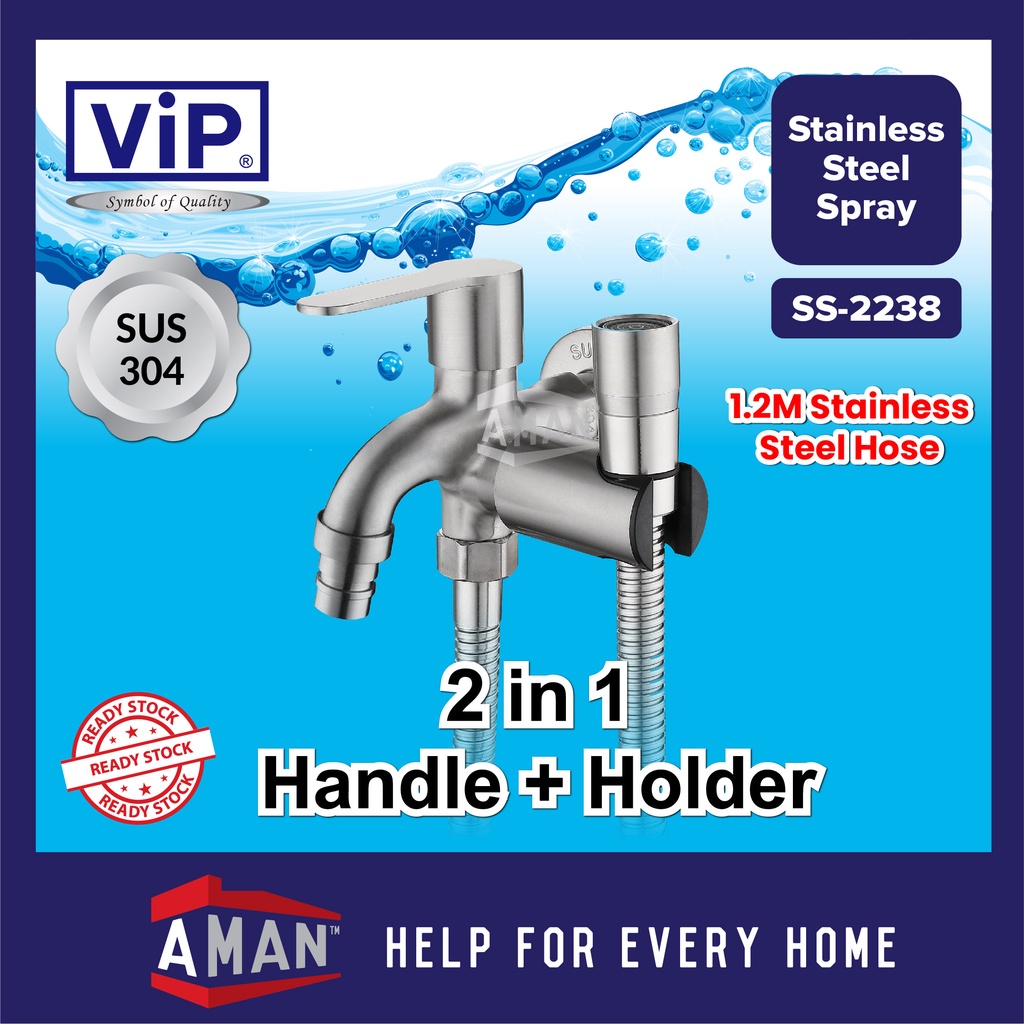 VIP SUS-304 Stainless Steel 2-Way Bidet Tap Flexible Hose With Nozzle ...
