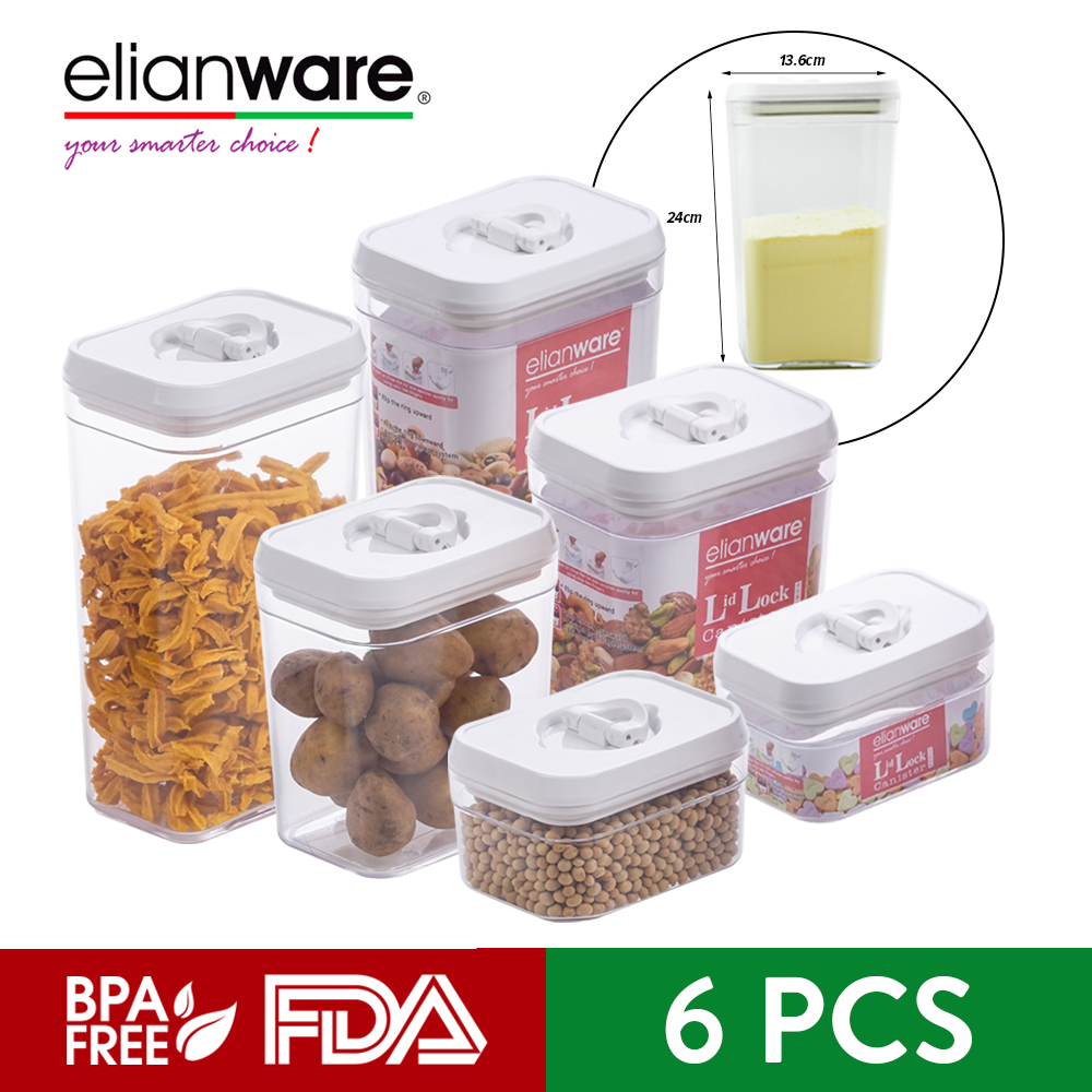 Elianware Lid Lock White Elegant Airtight Canister Food Storage ...