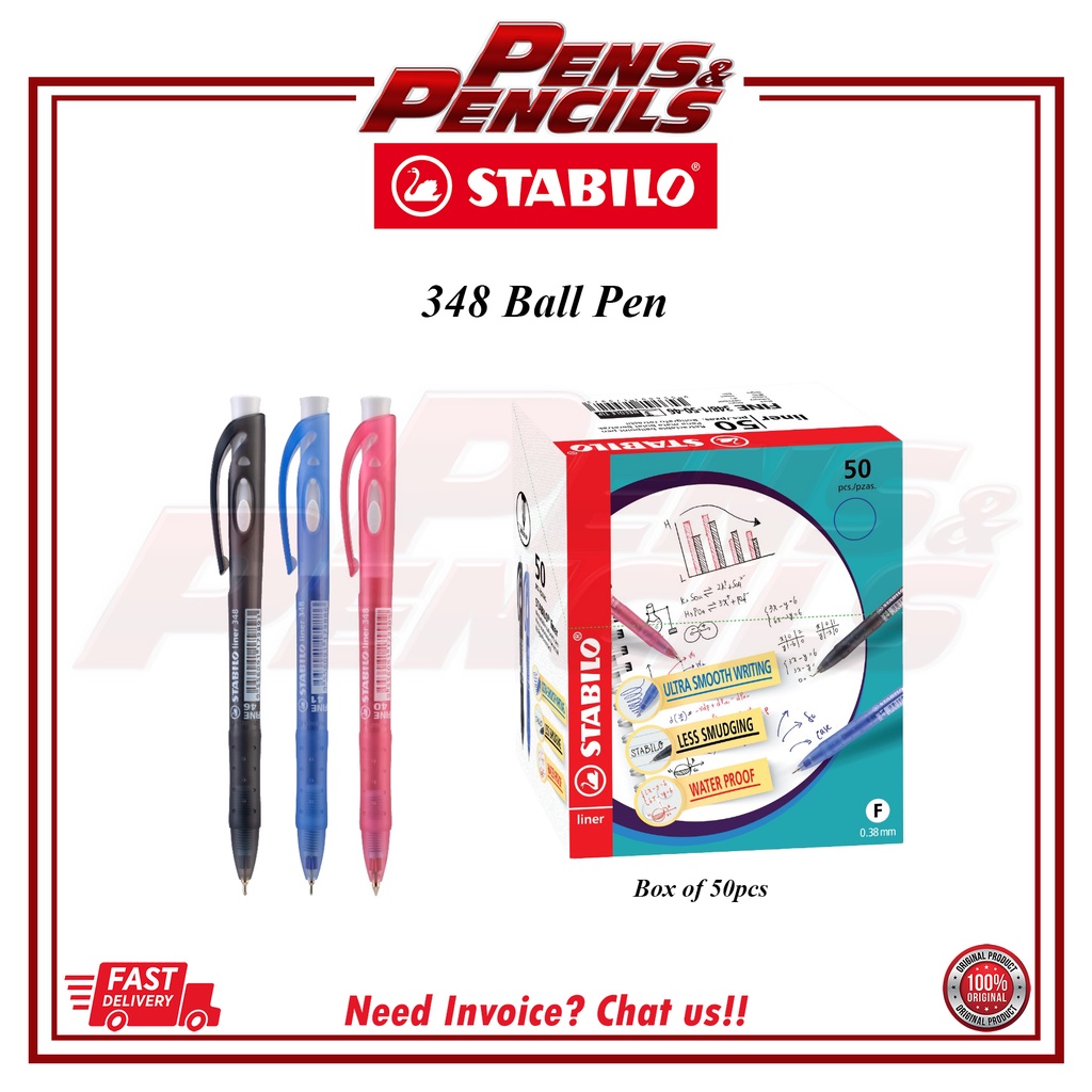 Stabilo Liner 348 Fine Ballpoint Pen / Click Retractable Semi Gel Ball ...