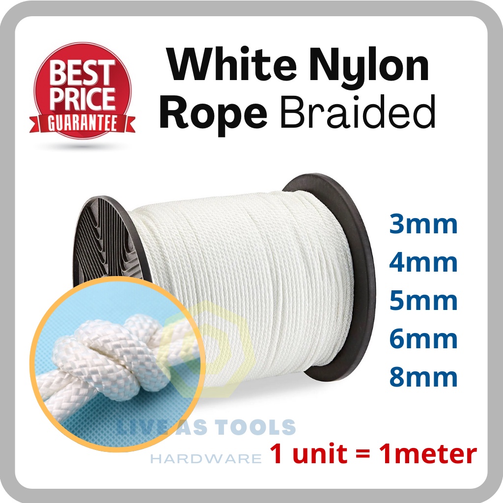[Loose] White Braided Rope / Nylon Rope / Climbing Rope / Outdoor Tent Rope 3MM 4MM 5MM 6MM 8MM ...