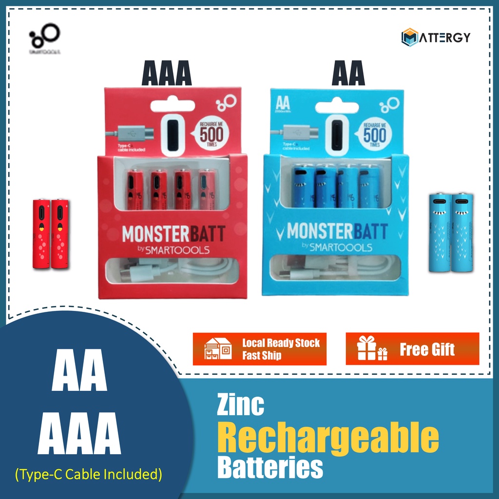 SMARTOOLS Zinc Rechargeable Battery AA AAA with Type C Cable Budget ...