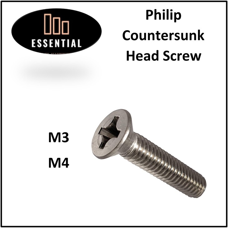 M3 M4 Philip CSK Cross Recessed Countersunk Flat Head Screw Stainless ...
