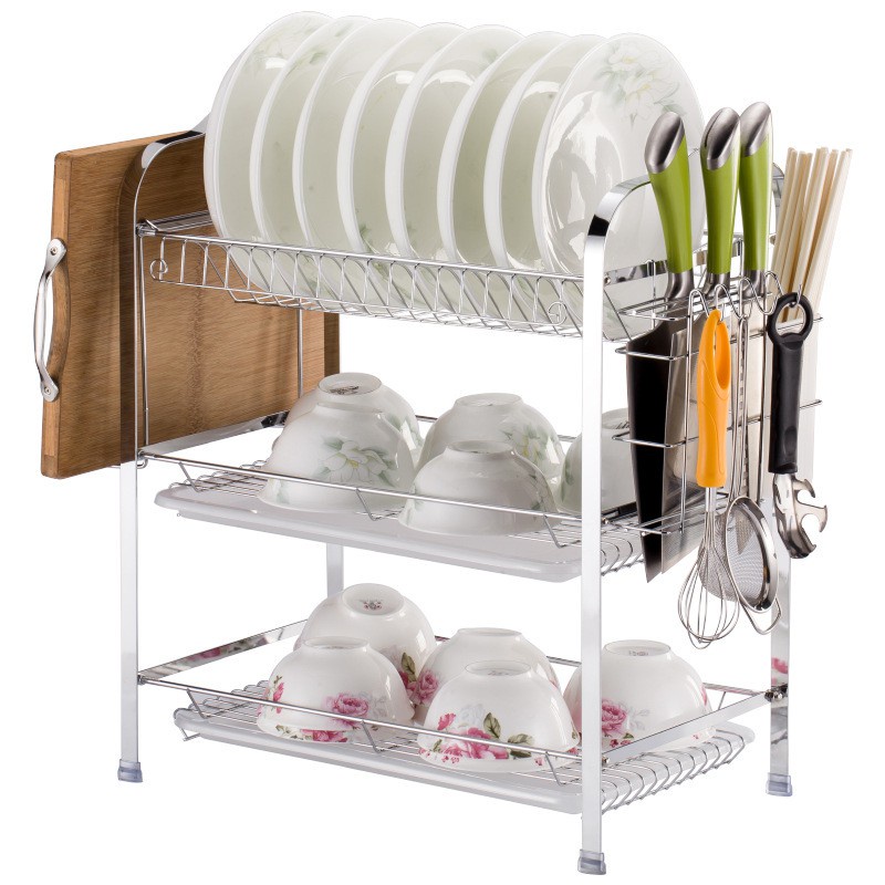 AXN 3 Tier Door Shape Kitchen Dish Rack with Chopstick Holder Stainless ...