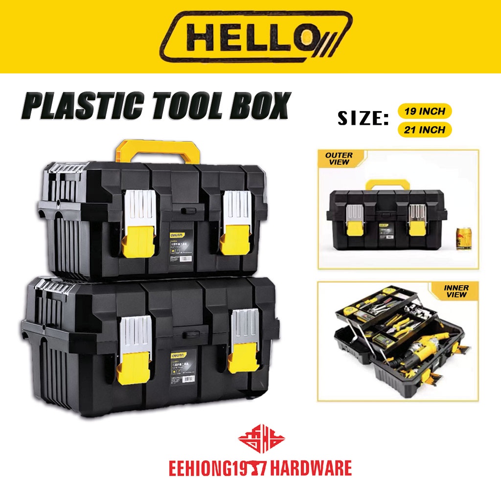 FRESH STOCK ! HELLO Super Durable Tool Box 19" 21" 2 Layer Tools Box ...