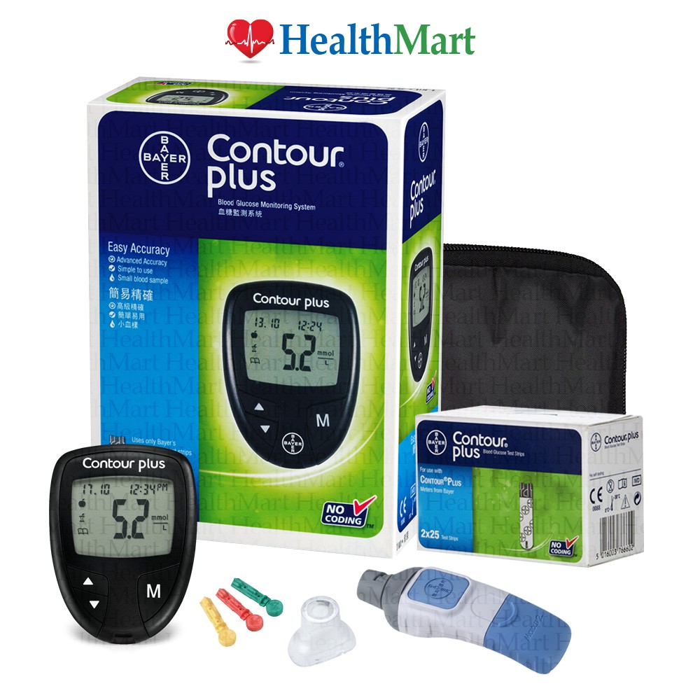 Bayer Contour Plus Blood Glucose Monitoring System Kit with 50's Strips ...