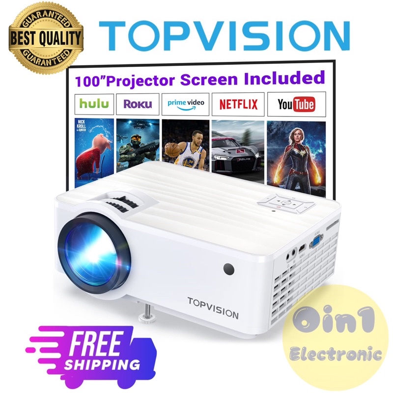 TOPVISION Projector, 7500L Portable Mini Projector with 100 Inch ...