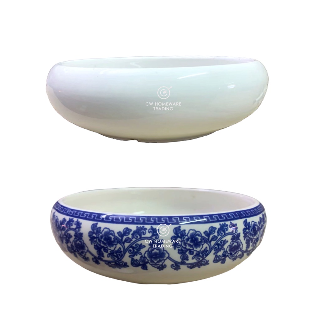 HP-SX03BC White&Blue Flower Circle Ceramic Pot /Putih&Blue Flower Bulat ...