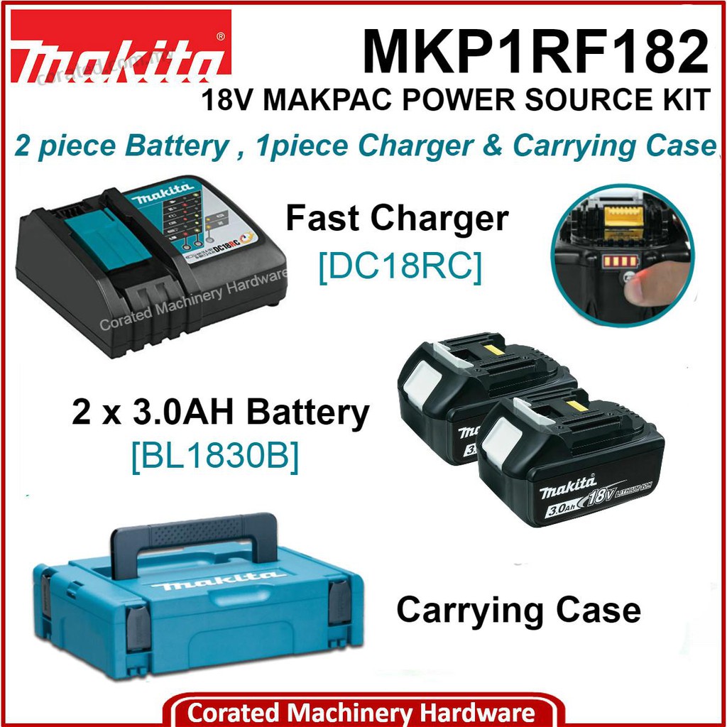 [CORATED] Makita MKP1RF182 18V Power Source Kit (2pcs 3.0AH Battery & 1pc DC18RC Charger ...