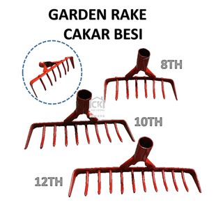 STEEL GARDEN RAKE CAKAR BESI CAKAR RUMPUT DAUN KERING CANGKUL GIGI 8TH ...