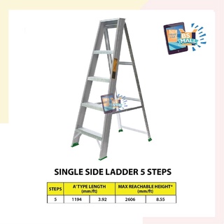 5 Step Single Ladder Aluminium Single Sided Ladder / Tangga 5 Step ...