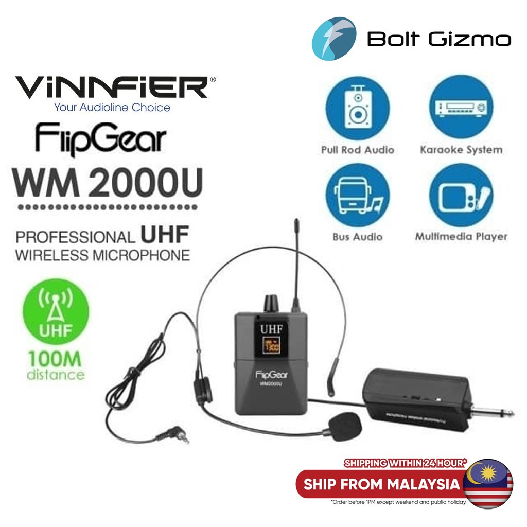 Vinnfier FlipGear Professional Universal UHF Wireless Handsfree Headset ...