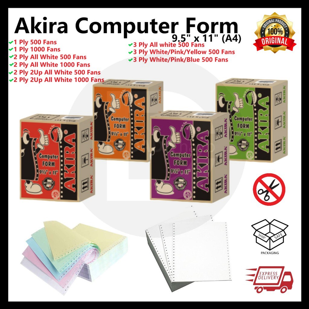 Akira 9.5" x 11" Computer Form 1ply / 2ply / 3ply (All white / W/P/Y ...