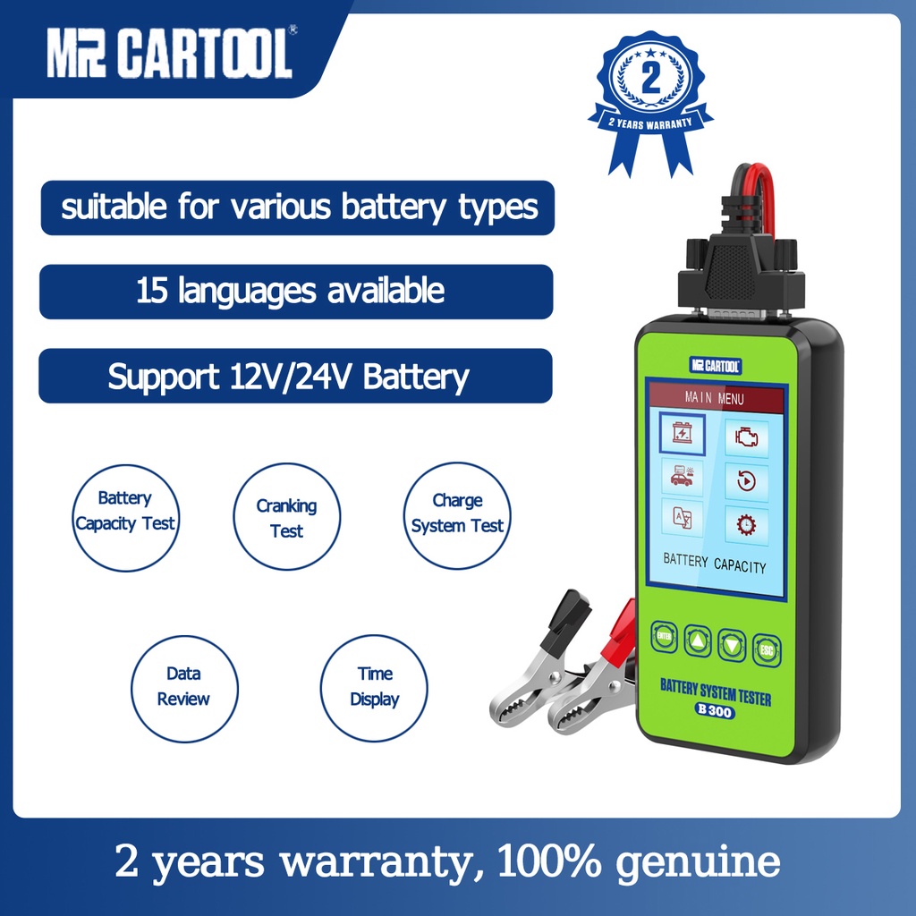 MRCARTOOL B300 Motorcycle Car Battery Tester 12V 24V Charger Analyzer ...