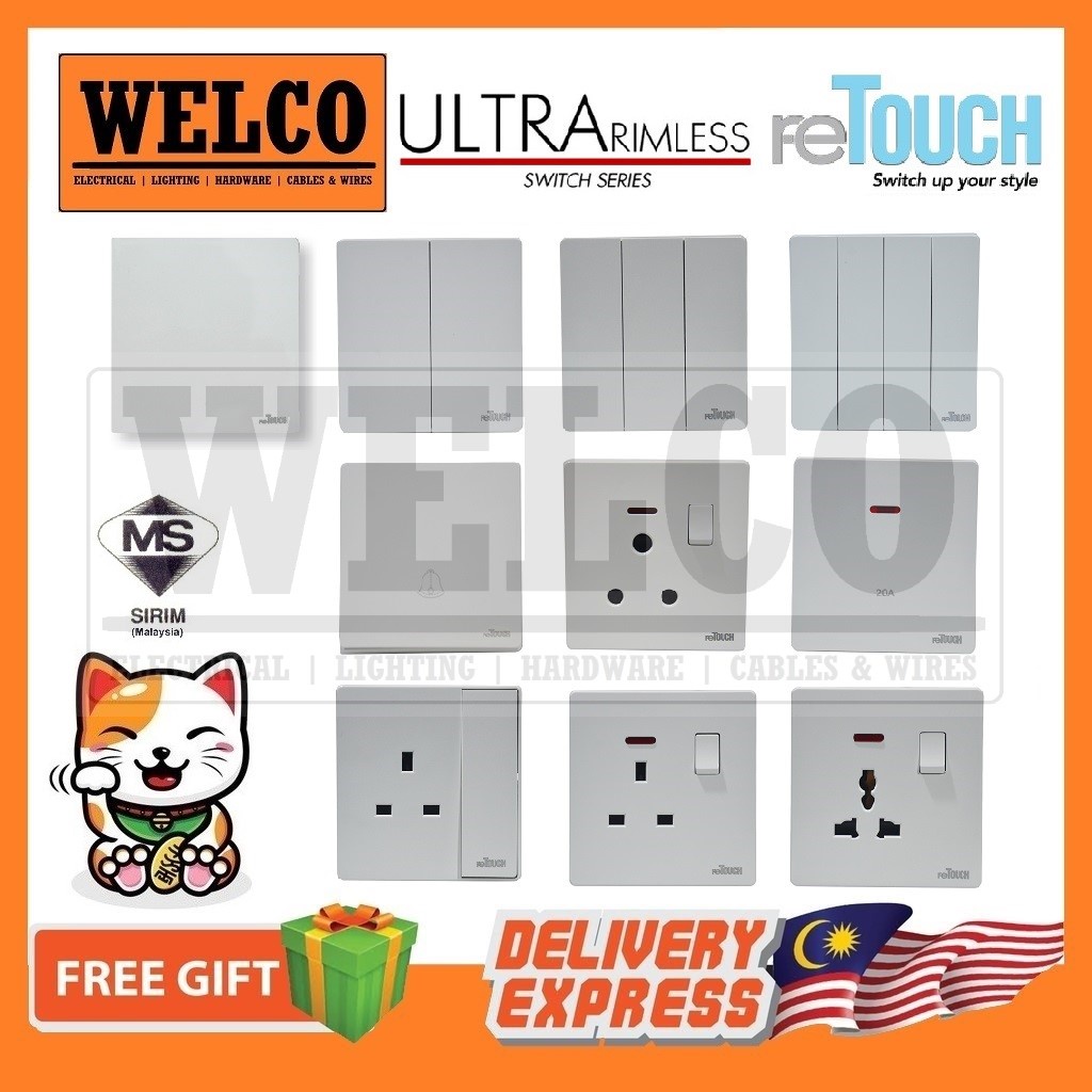 RETOUCH ULTRA RIMLESS SWITCH 1G, 2G, 3G, 4G, 13A SSO, 20A WATER HEATER ...