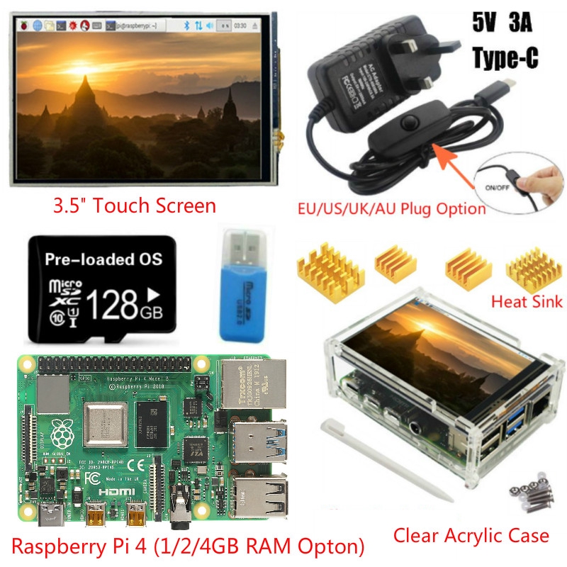 RPI4 Display Starter Kit:Raspberry Pi 4 B Board+Touch screen+Clear Case ...
