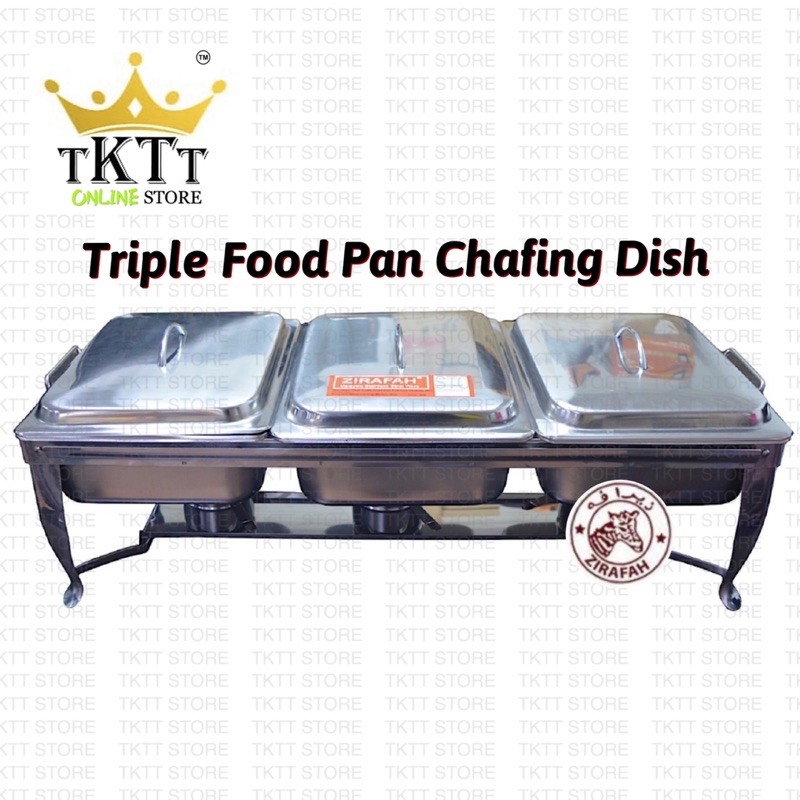 TKTT Zirafah Stainless Steel Triple Food Pan Chafing Dish Full Size ...