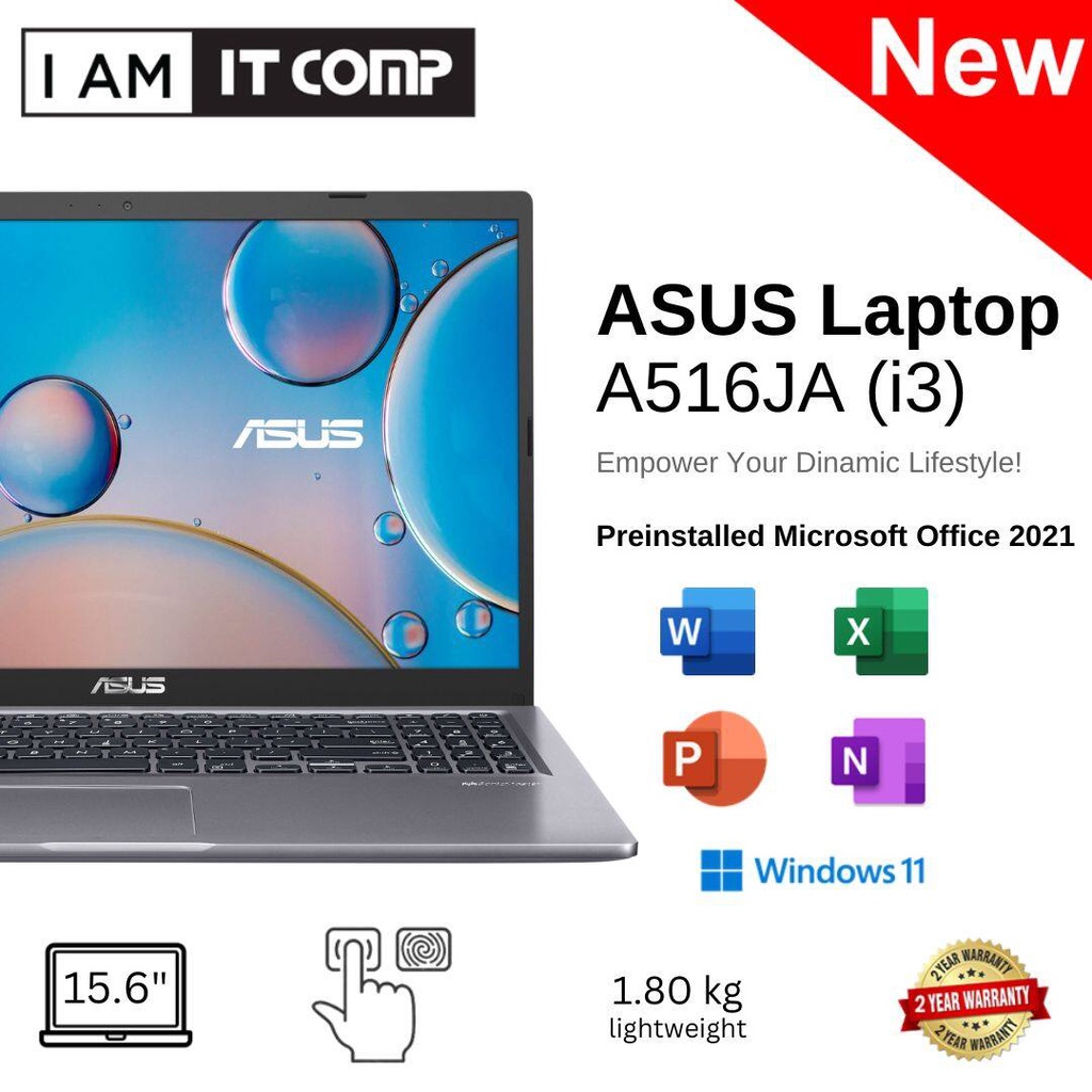 ASUS Laptop (A516JA) i3-1005G1/4GB/512GB SSD/15.6” FHD/ Intel® UHD ...