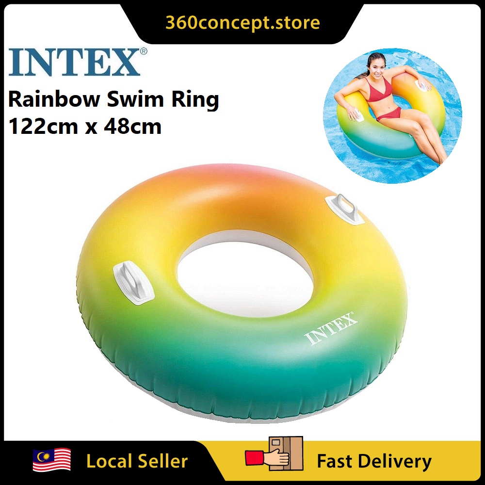 INTEX 58202 Inflatable Giant Whirl Tube Swimming Pool Ring Rainbow With ...