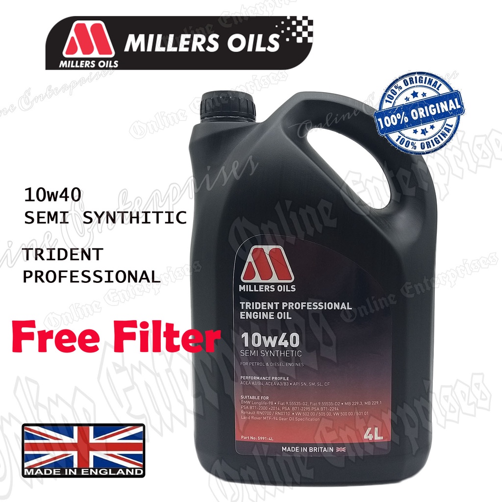 Millers Oil Trident 10W40 Semi Synthetic High Quality Premium Semi ...