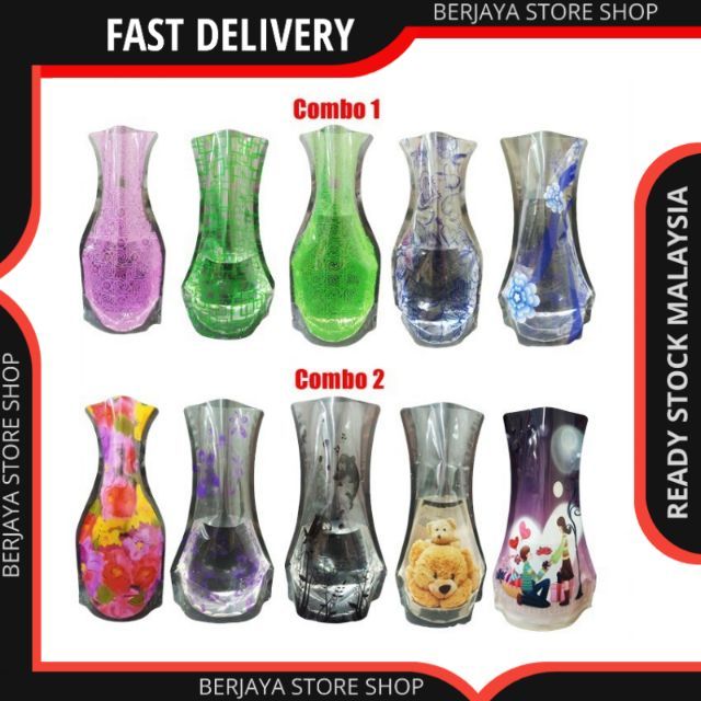 5PCS PASU BUNGA PLASTIK CANTIK UNTUK HIASAN RUMAH DECO PERAYAAN MURAH ...