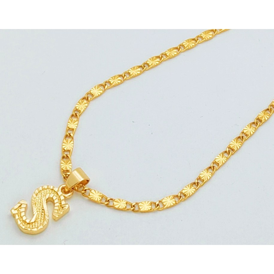 Rantai Leher Perempuan dan Loket Huruf Emas Korea 24K Gold Plated Women Necklace | Shopee Malaysia
