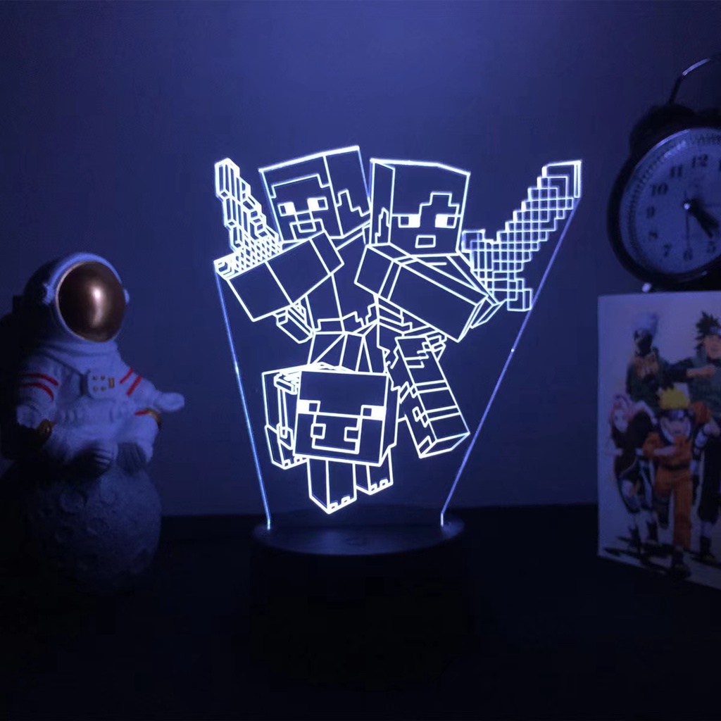 Game Minecraft Steve Alex Night Light Touch Remote USB Acrylic Lamp for ...
