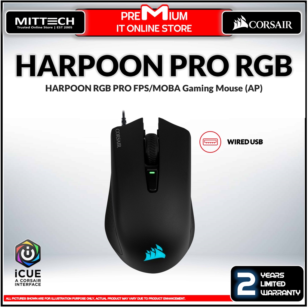 Corsair Harpoon RGB PRO FPS / MOBA Gaming Mouse | 12,000 DPI | 1 Zone ...