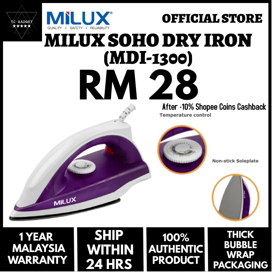 Milux Electric Iron MDI-1300 / 100% Original Malaysia | Shopee Malaysia
